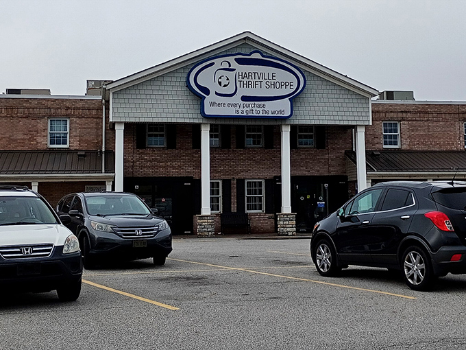 A brick facade with purpose! Hartville's thrift paradise awaits behind these doors, where bargains multiply like rabbits.