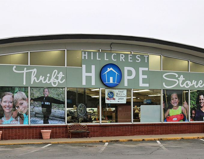 The Hillcrest Hope Thrift Store's curved facade isn't just eye-catching&mdash;it's practically winking at bargain hunters passing by!