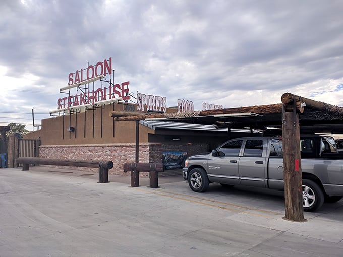 Where Vegas locals escape the Strip for real-deal steaks. That sign isn't just big&mdash;it's a beacon for beef lovers!
