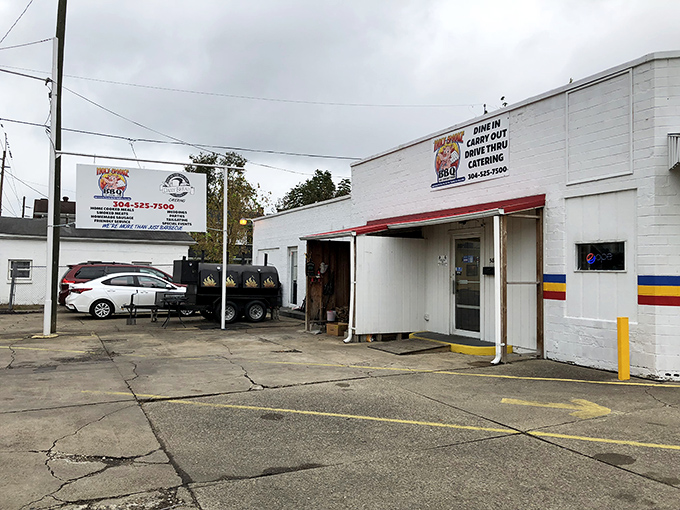 The smokehouse equivalent of a mullet - business in the front, BBQ party in the back. That smoker's working overtime to create magic.
