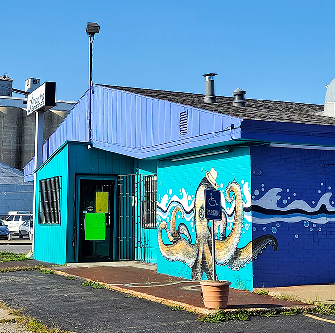 Sometimes the best seafood spots hide behind colorful walls and artistic sea creatures that seem to wink at passing food lovers.