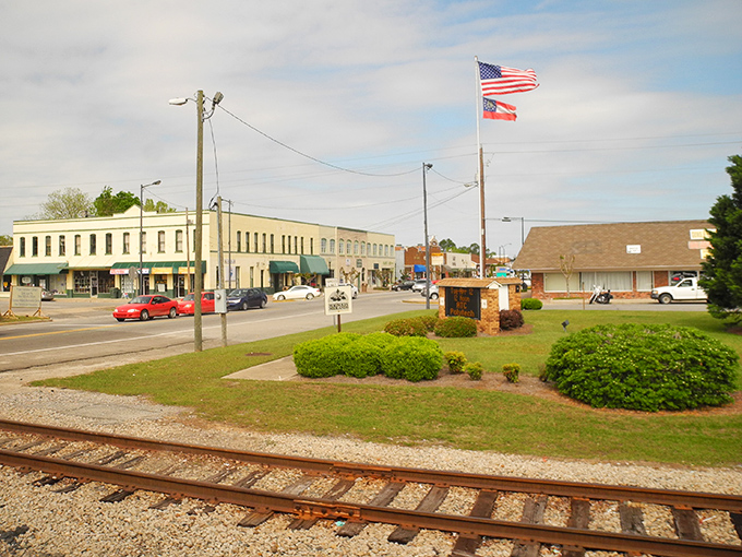 Railroad tracks and historic buildings create the perfect backdrop for life's slower, sweeter moments.