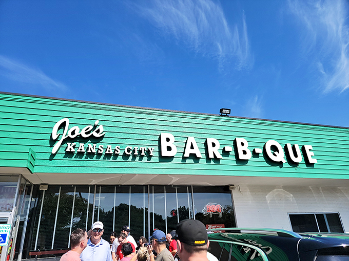 The line forms early at Joe's Kansas City BBQ. When smoke signals this good drift through the air, people answer the call.