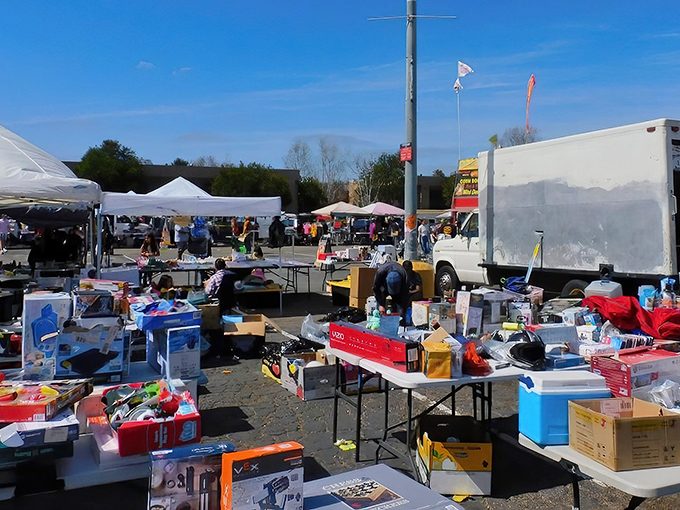 The thrill of the hunt begins here, where bargain seekers gather under California's perfect blue skies.