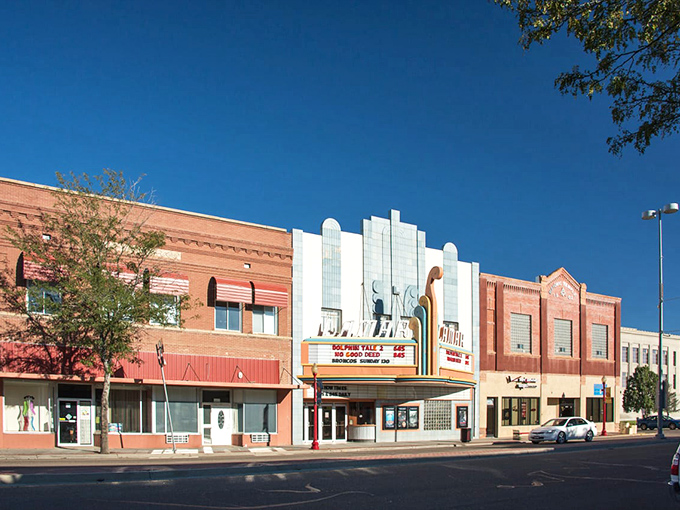 Classic small-town theater marquee promises entertainment without breaking the retirement budget.