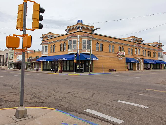 Banking on affordability! This corner landmark houses the Community Bank where locals joke their money grows faster than anywhere else&mdash;unlike those big-city ATM fees!