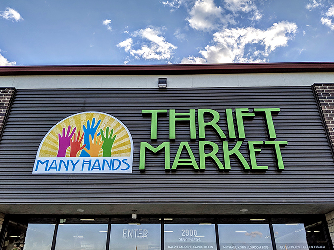 The colorful hands logo says it all: this place welcomes everyone to dig for bargains together.