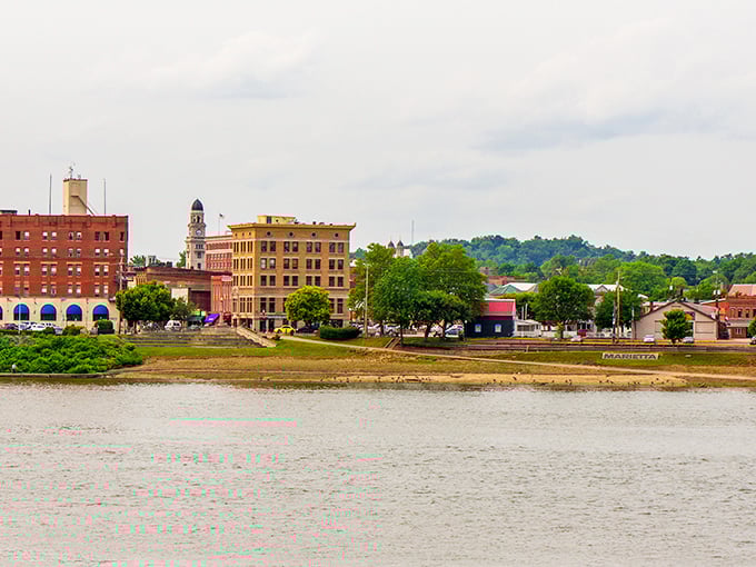 The Ohio River flows past Marietta's waterfront like nature's own highway, offering million-dollar views for the price of parking.