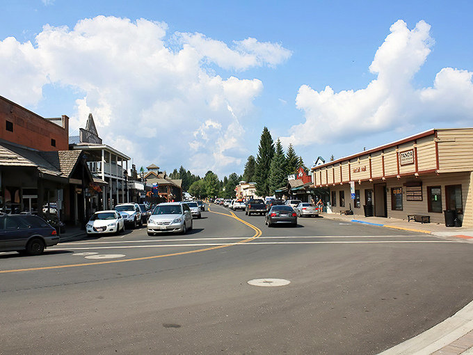 This is what small-town America looks like when it puts on its Sunday best - charming storefronts with the Rockies as backdrop.
