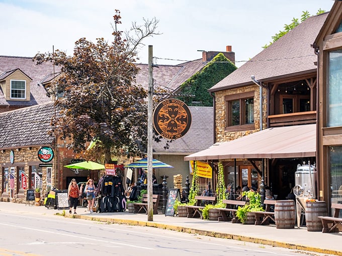 Tree-lined streets create the perfect backdrop for discovering hidden treasures in this artist's paradise.