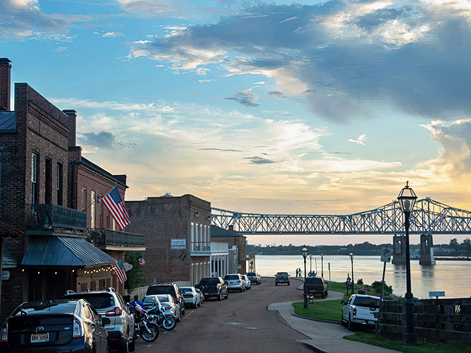 Golden hour hits Natchez's riverfront just right, turning ordinary evening into the kind of magic that makes you forget about dinner reservations.