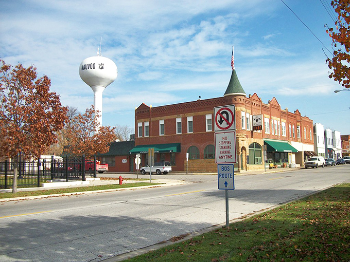 That white water tower stands guard like a friendly giant over this riverside treasure.