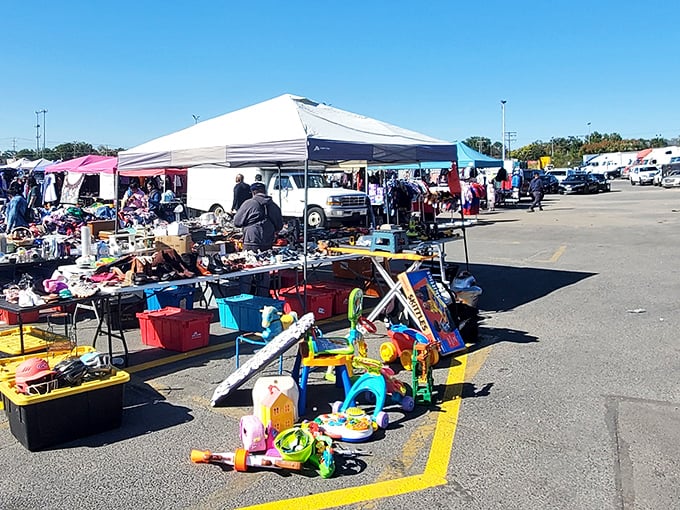 Under those colorful tents lies a wonderland where childhood toys meet grown-up practicality perfectly.