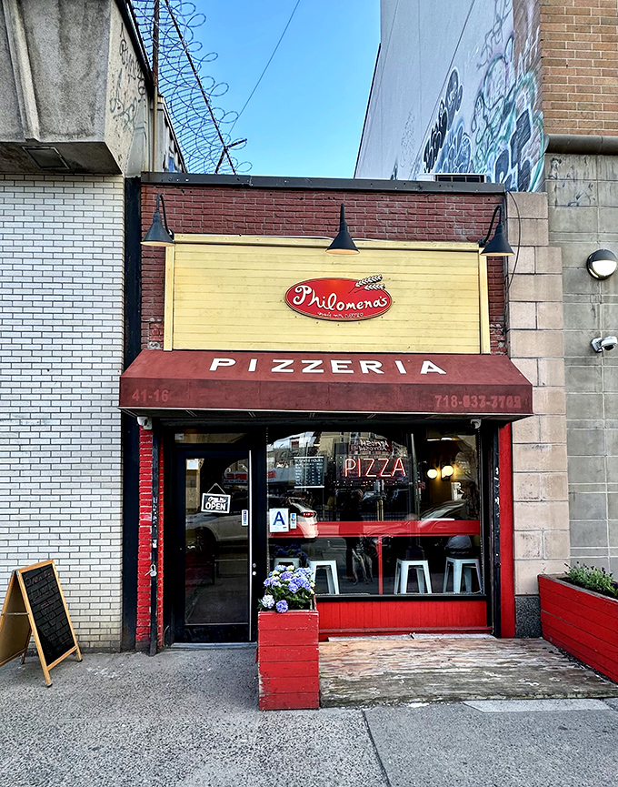 Those little outdoor tables at Philomena's aren't just furniture&mdash;they're an invitation to slow down and savor a slice in Sunnyside sunshine.