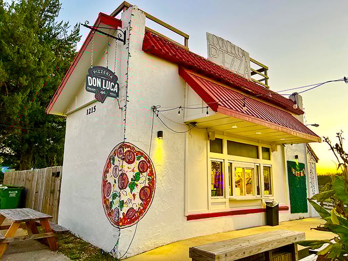 Pizza art on the building, pizza magic inside. Don Luca's charming exterior promises what every pizza lover seeks&mdash;a taste of authentic bliss.