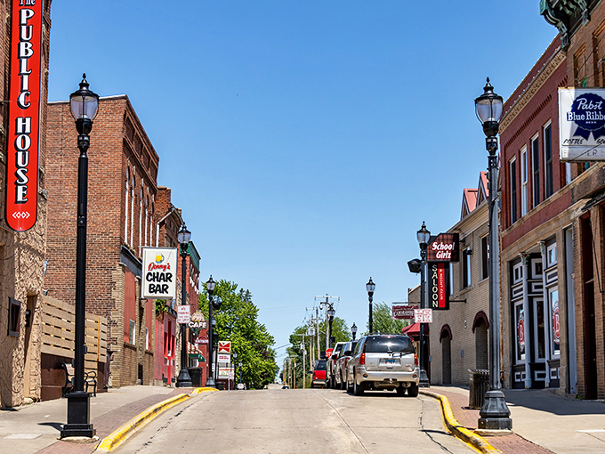 Those classic streetlights and wide sidewalks practically beg you to take an old-fashioned evening stroll.