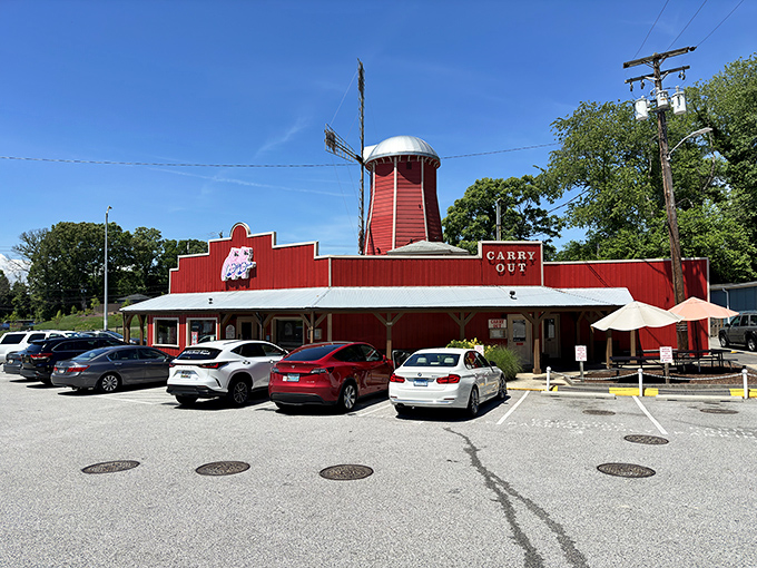 Red Hot & Blue's distinctive building promises Memphis-style barbecue that'll have you planning your next visit before you've finished your meal.