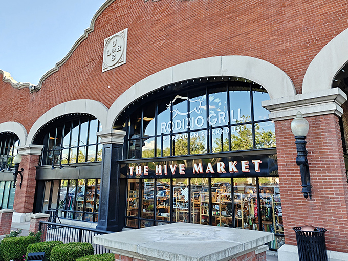 "The Hive Market" sign promises sweet delights, but inside Rodizio it's all about the savory meat parade.