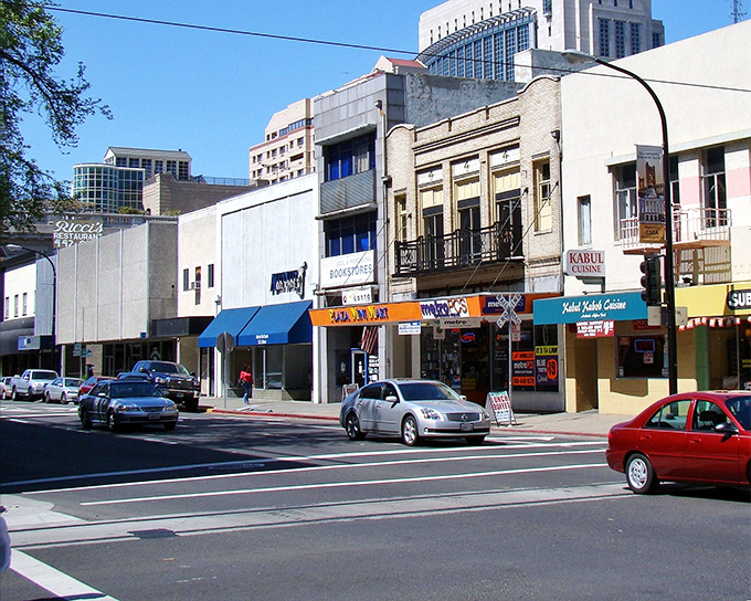 Sacramento&rsquo;s downtown streets blend history and modern energy, where local eateries and storefronts thrive in the shadow of the city&rsquo;s skyline.