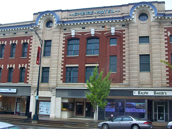 The Empire Hotel's vintage facade whispers tales of travelers who knew how to take their time.