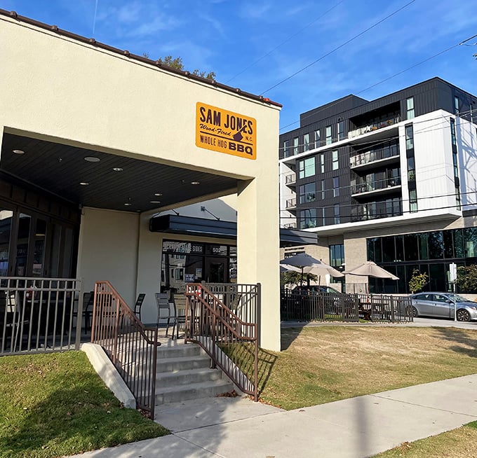 The clean lines of Sam Jones BBQ hide a smoky secret &ndash; some of the best Eastern-style barbecue in Raleigh.
