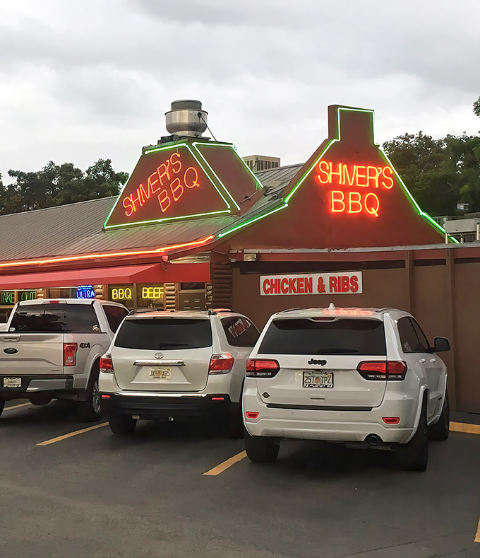 When the neon lights up at Shiver's, you know the smokers are working their magic inside.