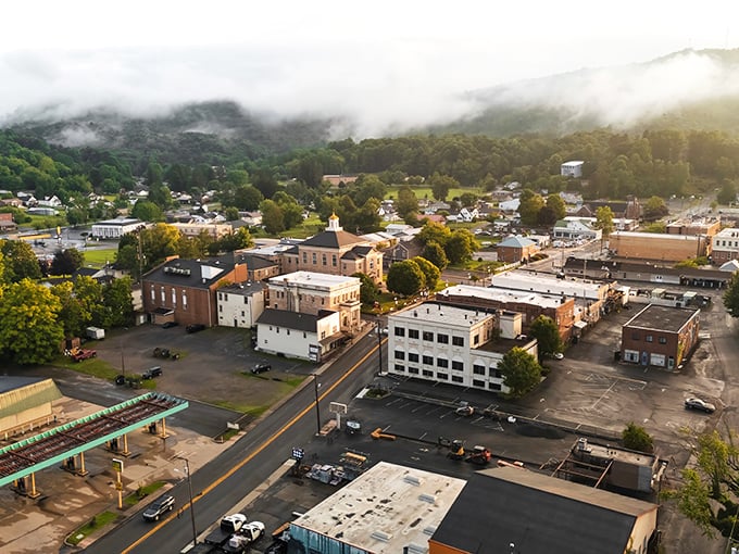 Morning mist rolls over Summersville like nature's own blanket, peaceful and absolutely free to enjoy.