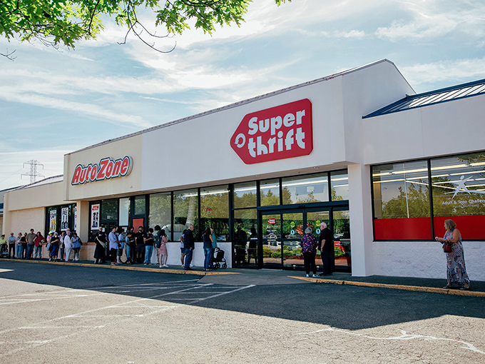 A line of eager treasure-seekers proves the old saying: the early bird catches the vintage vinyl record.