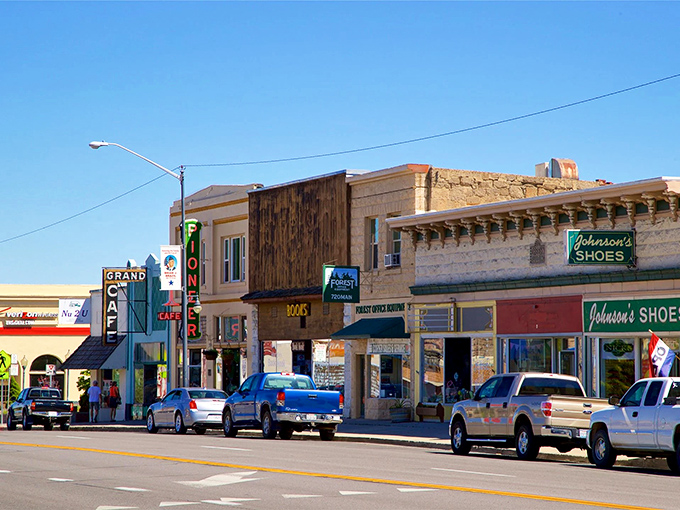 Susanville's Main Street looks like it was plucked straight from a Hallmark movie. Johnson's Shoes sign reminds us when stores proudly announced exactly what they sold!