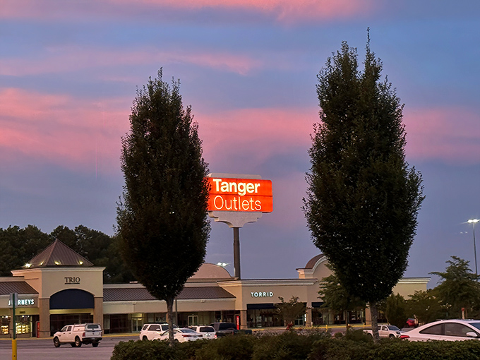 When the Tanger sign glows against cotton candy skies, you know shopping magic is about to happen.