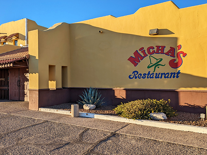 That iconic Micha's sign against the desert-gold walls promises authentic flavors that have kept locals coming back for generations.