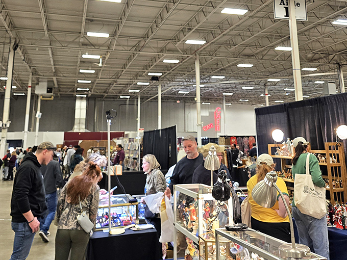 Inside The Big Flea, shoppers navigate a maze of vendor booths like archaeologists on a mission for hidden gems.