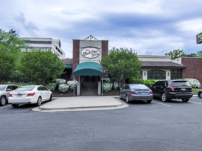 Where steak lovers park their appetites. The Butcher Shop's welcoming exterior promises beef-filled bliss inside.