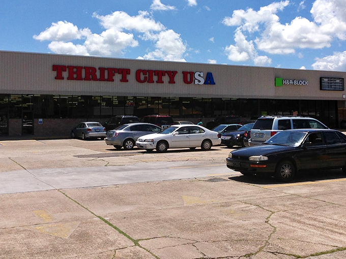 That parking lot tells the whole story - when Thrift City USA draws this many cars, you know treasures await inside.
