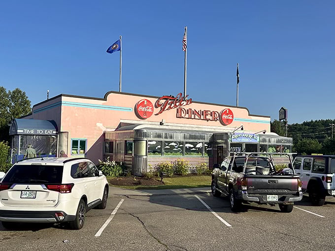 When three flags fly proudly above your breakfast spot, you know they take both patriotism and pancakes seriously here.
