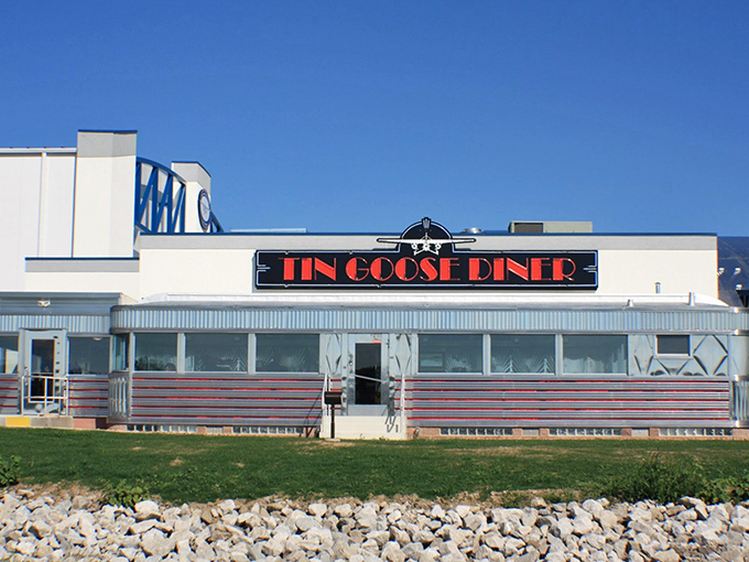 Sunshine bounces off the Tin Goose's classic stainless steel facade &ndash; diner perfection with a side of nostalgia.