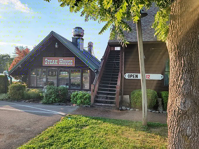 Sometimes the best steakhouses hide behind the most unassuming wooden facades - pure gold inside.