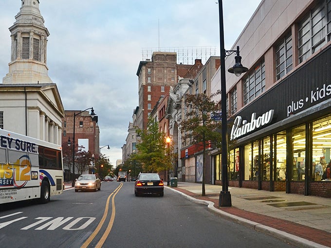 Downtown Trenton comes alive at dusk, where historic architecture meets modern city life in New Jersey's underrated capital.