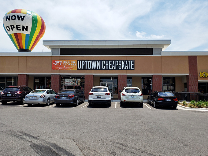 That colorful hot air balloon sign practically screams "adventure awaits inside" - and your wallet will thank you.