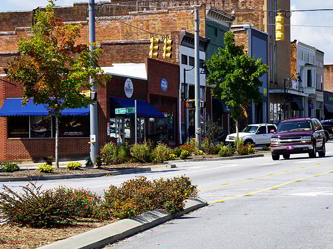 Tree-lined streets and historic storefronts create the perfect backdrop for leisurely afternoon strolls.
