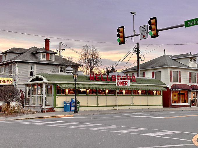 The iconic Wellsboro Diner stands ready to serve comfort food classics. That neon sign has been calling hungry folks for generations!
