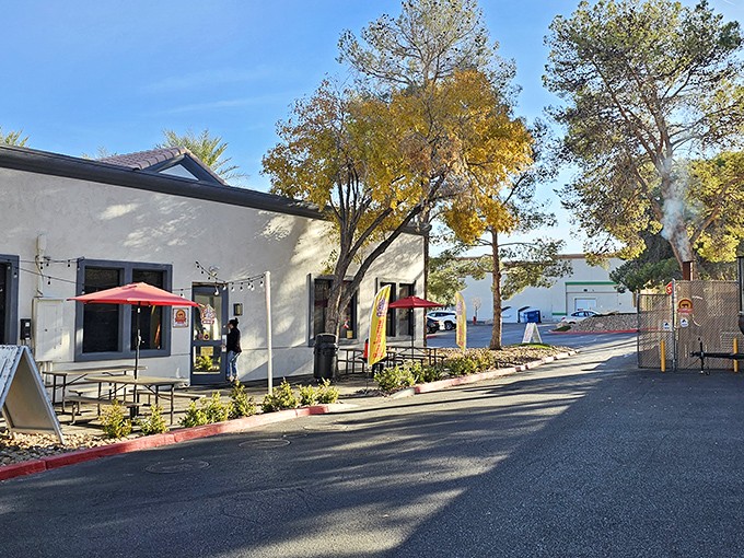 String lights and outdoor seating make Wild Fig the perfect spot for BBQ under the Nevada sky.