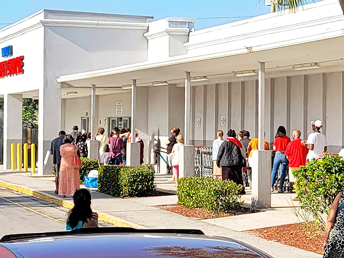 Look at those crowds gathering - when thrift shoppers line up like this, you know treasures await inside!