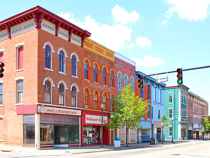 Colorful storefronts bring vibrant energy to this historic district. Zanesville's rainbow row of buildings feels like Main Street USA come to life!