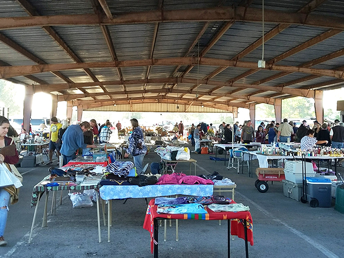 The covered pavilion offers blessed shade and endless browsing opportunities, where one person's castoffs become another's prized discoveries.