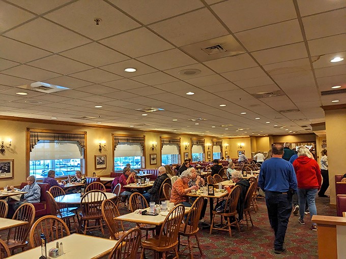 Where wooden chairs and warm lighting set the stage for the main event: eating until your pants regret the journey.