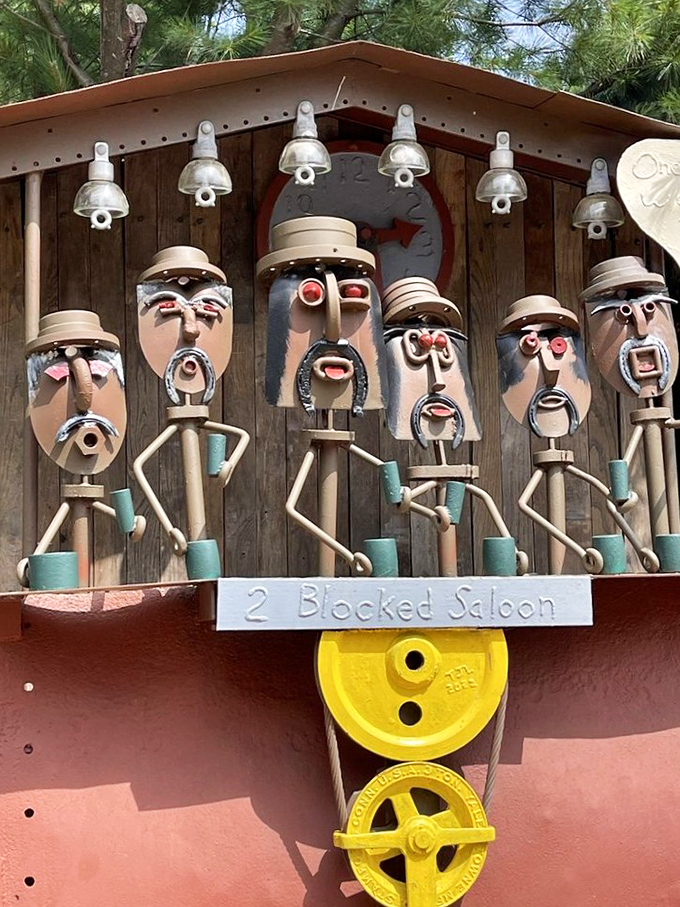 The "2 Blocked Saloon" might be the only bar where the patrons never leave and the drinks never run dry. These pressure-gauge faces tell stories without saying a word.