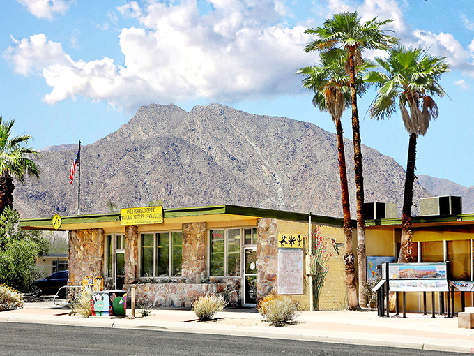 This stone visitor center looks like it was carved from the mountains behind it &ndash; desert architecture at its most harmonious.