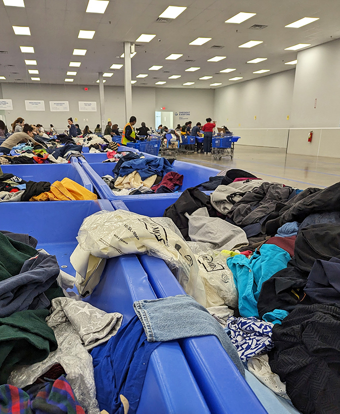 Blue bins overflowing with possibility &ndash; where fashion archaeologists dig through layers of textiles in search of that perfect find.