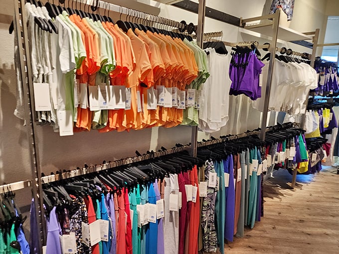 A rainbow of athletic wear awaits the optimistic shopper who believes buying workout clothes is the same as actually working out.